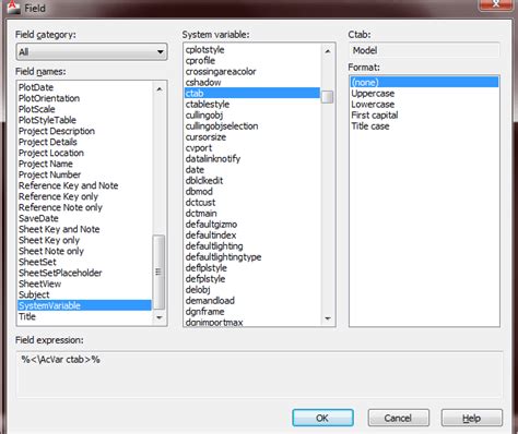 Autocad Create A Field Displaying The Layout Tab Name Cad And Bim