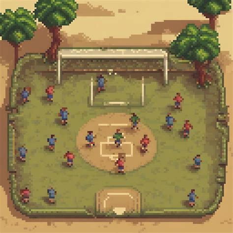 Pixel Art Soccer Field With Players In Action Premium AI Generated Image