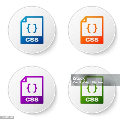 彩色 Css 檔文檔圖示下載在白色背景上隔離的 Css 按鈕圖示css 檔符號在圓形按鈕中設置圖示向量插圖向量圖形及更多互聯網圖片 Istock
