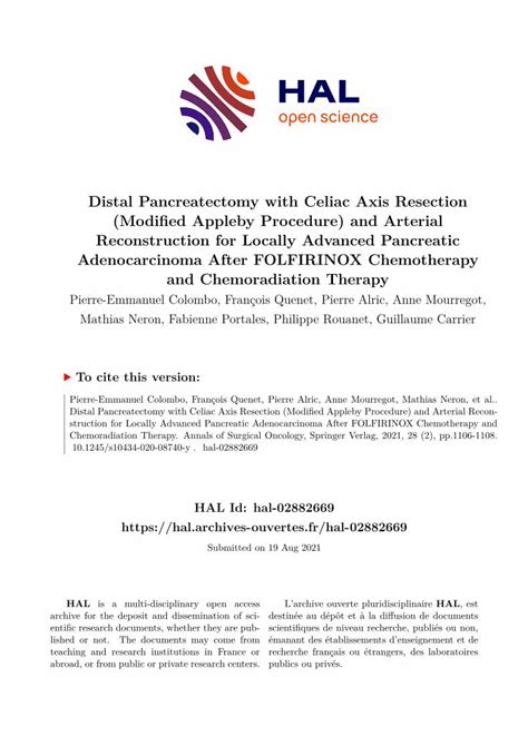 Pdf Distal Pancreatectomy With Celiac Axis Resection Modified