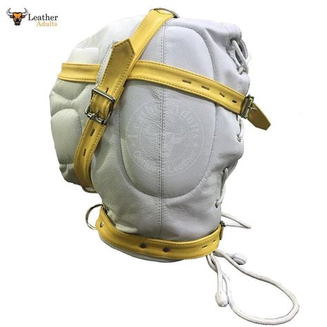 Genuine White Leather Sensory Deprivation Hood Bondage Bdsm Unisex