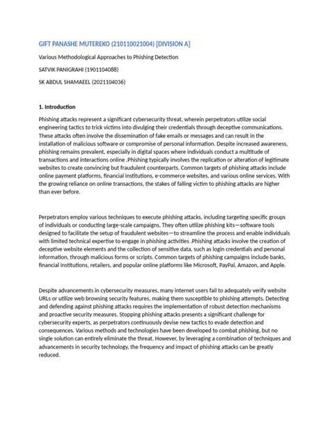 Various Methodological Approaches To Phishing Detection Pdf Phishing Security