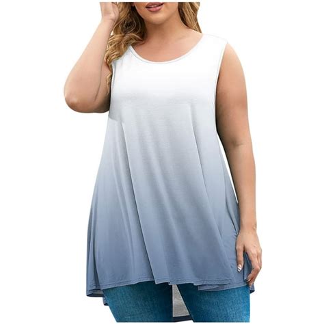 Aherbiu Plus Size Tank Tops For Women Gradient Color Crew Neck