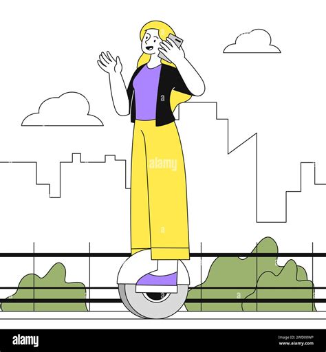 Electric Unicycle Woman Vector Linear Stock Vector Image And Art Alamy