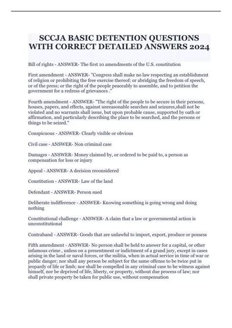 Sccja Basic Detention Questions With Correct Detailed Answers 2024