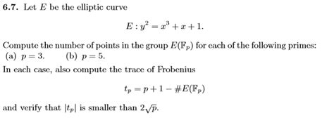 Solved Let E Be The Elliptic Curve Compute The Nurnber Chegg