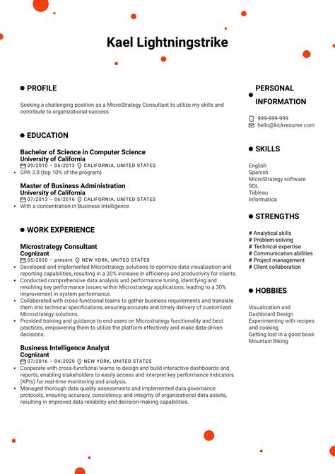 Microstrategy Consultant Resume Sample Kickresume