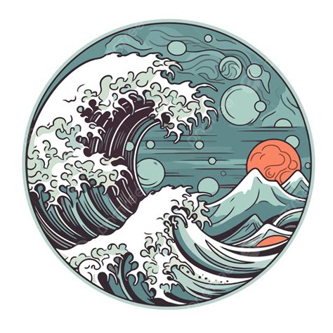 큰 파도 가나가와 클립 아트 벡터 고립 된 만화 웨이브 원 스티커 디자인 상표 Png 일러스트 및 벡터 에 대한 무료