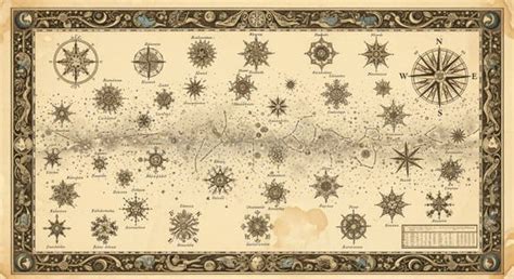Vintage Style Illustrated Star Chart Map Depicting Celestial