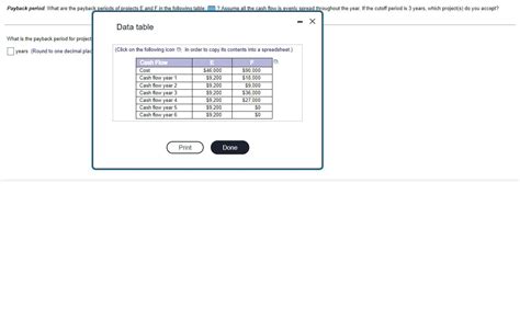 Solved Data Table What Is The Payback Period For Project