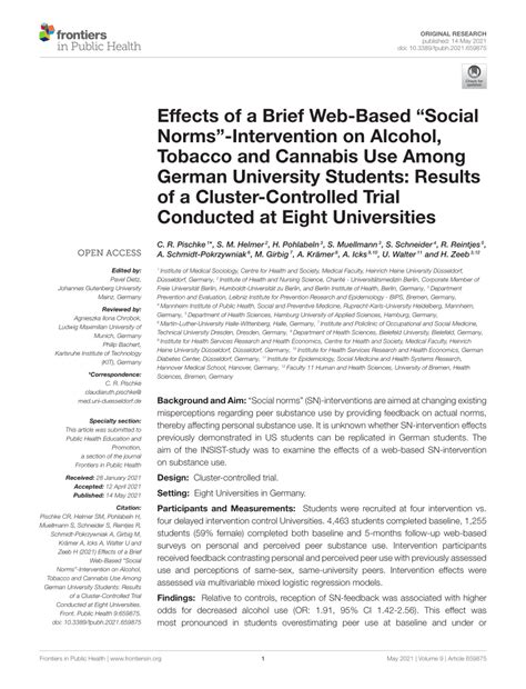 Pdf Effects Of A Brief Web Based Social Norms” Intervention On Alcohol Tobacco And Cannabis