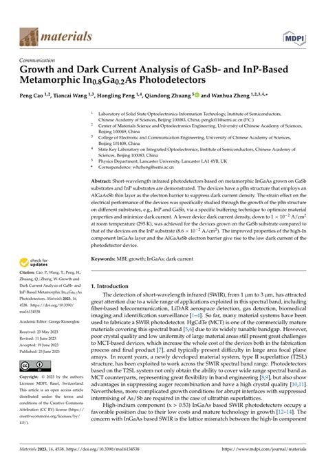 Pdf Growth And Dark Current Analysis Of Gasb And Inp Based Metamorphic In Ga As