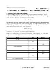 EET 2261 Lab 1 Pdf Name EET 2261 Lab 1 Introduction To CodeWarrior