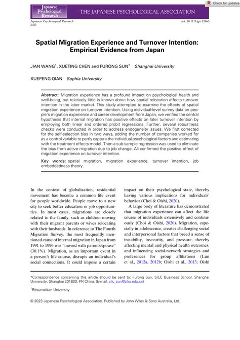 Pdf Spatial Migration Experience And Turnover Intention Empirical