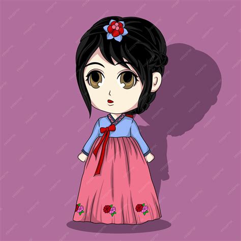 Premium Vector Artwork Illustration And Nft Character Chibi Girl Hanbok