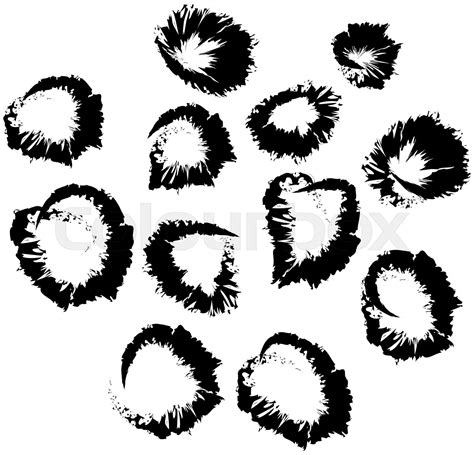 Set Of Black Round Ink Splashes And Drops Of Different Shapes Made With