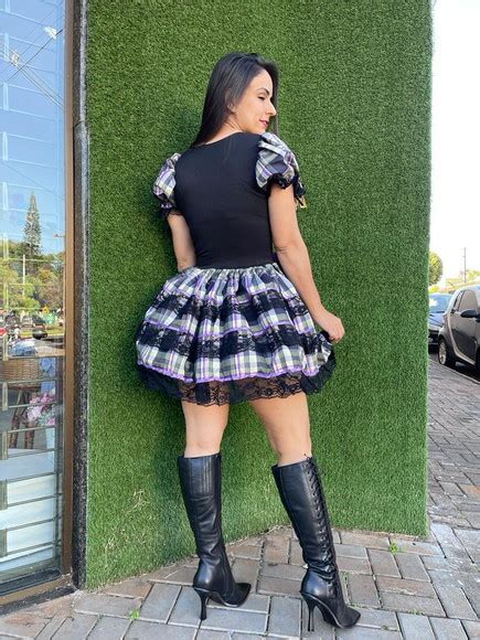 Vestido Junino Caipira Espartilho Roxo Xadrez Curto Luxo Elo7