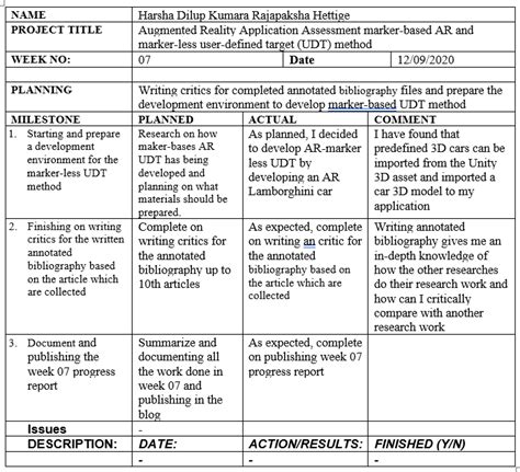 Week 7 Progress Report Harsha Kumars Ar Project Itc 571