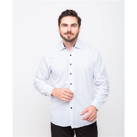 Camisa Social Masculina Manga Comprida Slim Branco Botao Redondo