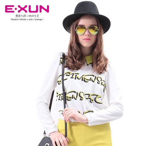 Exun2015秋季新款欧美时尚衬衫女装宽松印花上衣长袖翻领衬衣女依斯伯特