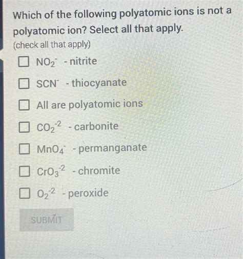 Solved Which Of The Following Polyatomic Ions Is Not A