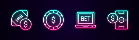 세트 라인 미식 축구 베팅 돈 달러가있는 카지노 칩 온라인 스포츠 및 축구 빛나는 네온 아이콘입니다 벡터 Live Event에 대한 스톡 벡터 아트 및 기타 이미지 Istock
