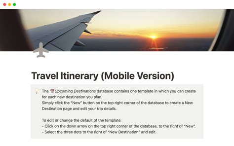 Travel Itinerary Mobile Version Notion Template