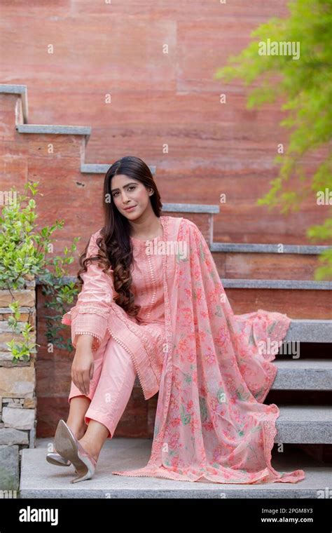 Female Model Posing Outdoors Wearing Summer Dress Indian Pakistani