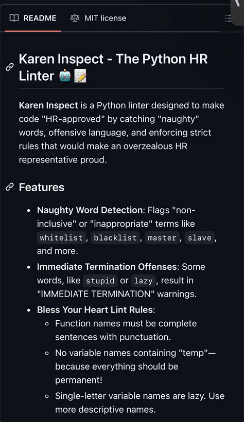 Karen Inspect The Python Hr Linter · Karen Inspect The Python Hr Linter ·