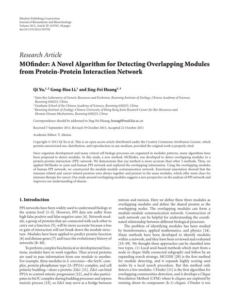 Pdf Mofinder A Novel Algorithm For Detecting Overlapping Modules From Protein Protein