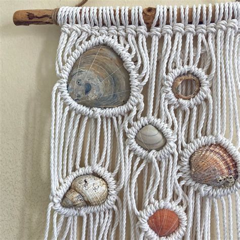 White Macrame Seashell Wall Hanging Coastal Home Nautical Etsy