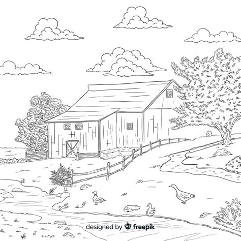 만화 농장 풍경 무료 벡터