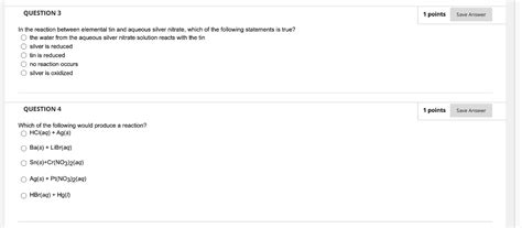 Solved In The Reaction Between Elemental Tin And Aqueous