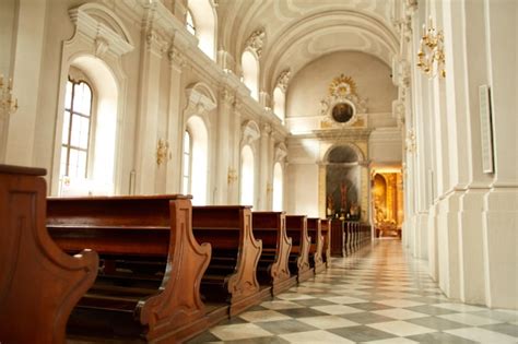 Premium Photo The Bright Interior Of A Catholic Church