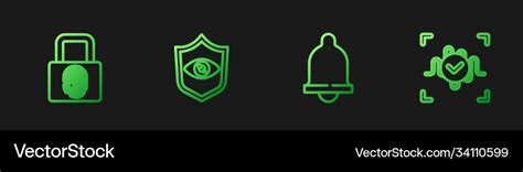 Set Line Motion Sensor Fingerprint With Lock Vector Image