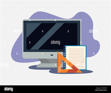 Computer Notebook Ruler Back To School Supplies Vector Illustration