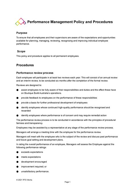 Relevant Poilcy And Procedures Performance Management Policy And
