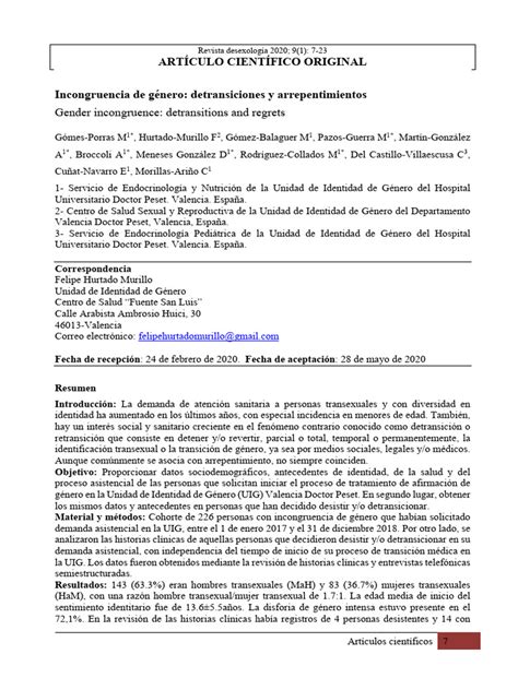 Incongruencia De Género Detransiciones Y Arrepentimientos Pdf