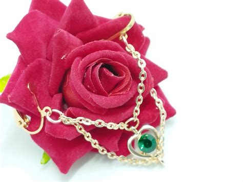 Genital Jewelry Labia Chain With Emerald Green Heart Intimate Jewelry