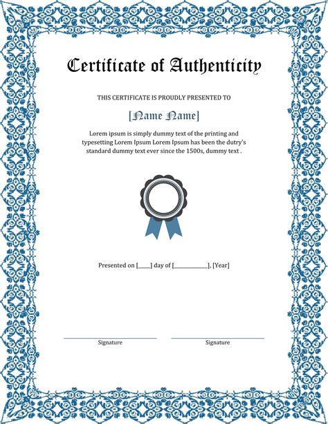 Certificate Of Authentication Template