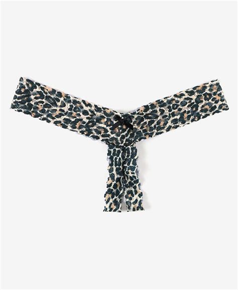 Hanky Panky Womens Classic Leopard Sig Lace Crotchless Low Rise Thong