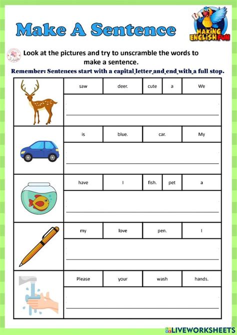 Rearrange Sentences Exercise Hidden Words Sentences Words