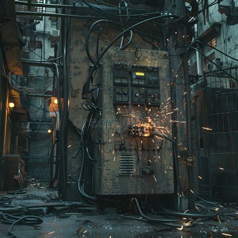 A Broken Power Terminal With Exposed Circuits And Sparks Flying