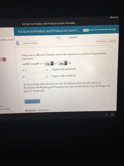 solved 5 9 4 sum to product and product to sum formulas 9 4