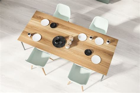 Dining Room With Wooden Table Top View Stock Illustration Illustration Of Furnished Light