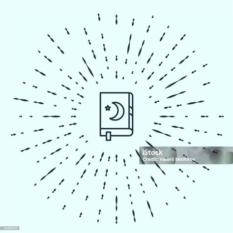 회색 배경에 고립 된 코란 아이콘의 검은 줄 거룩한 책 이슬람 휴일 이드 무바라크 이드 알피터 라마단 카림 추상 원 임의점 벡터