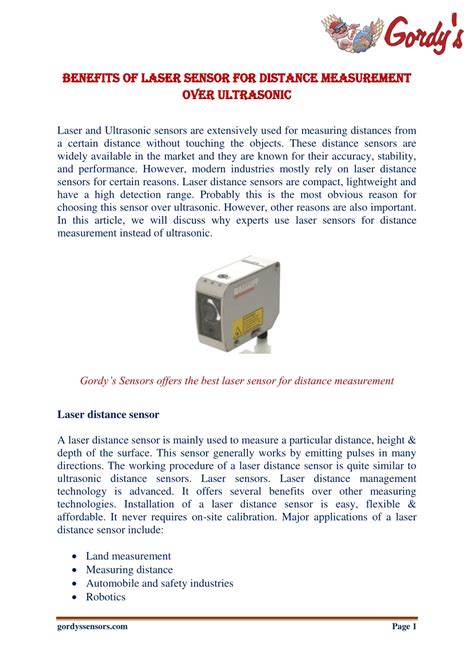 PPT Benefits Of Laser Sensor For Distance Measurement Over Ultrasonic PowerPoint Presentation