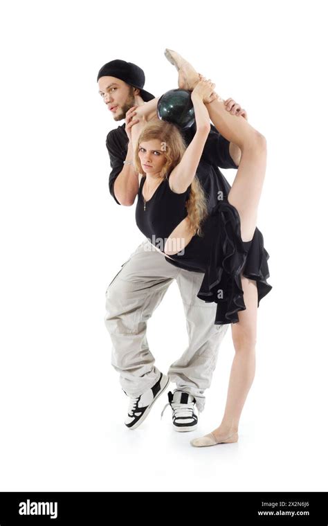 Rapper Keeps Beautiful Gymnast Girl Which Stands On One Leg With Ball