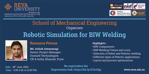 WEBINAR ON ROBOTIC SIMULATION FOR BIW REVA UNIVERSITY