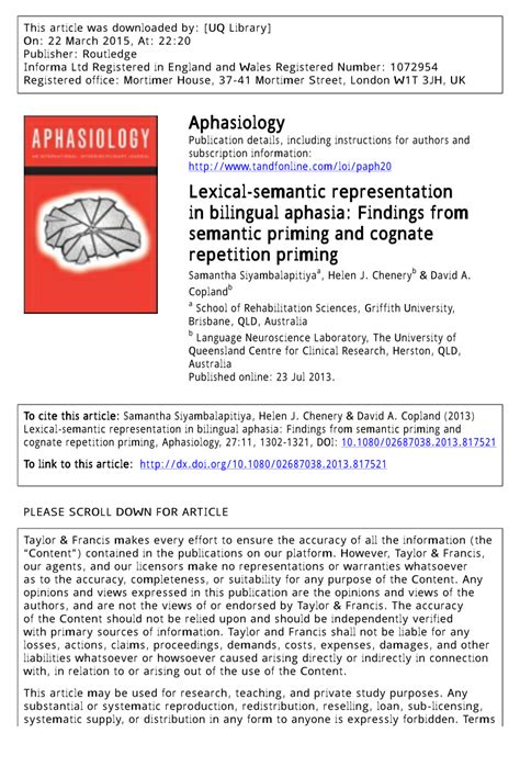 Pdf Lexical Semantic Representation In Bilingual Aphasia Findings